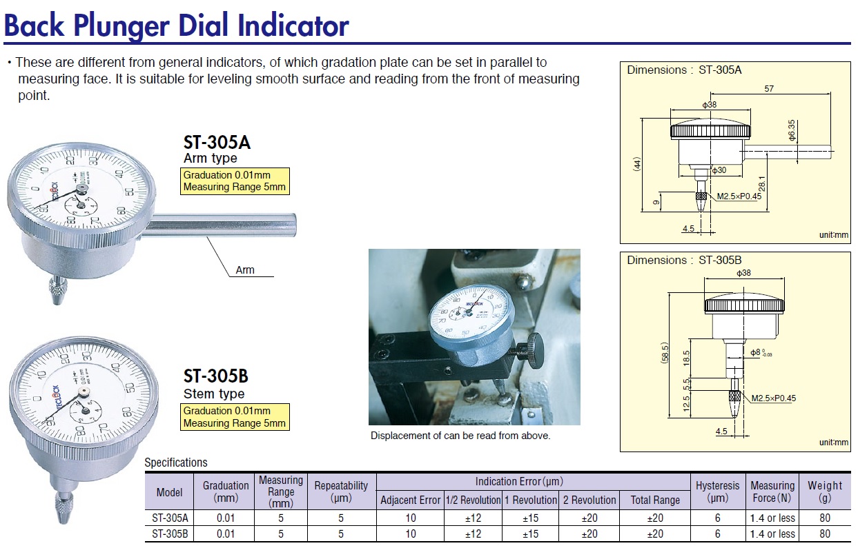 Ichiban Precision Sdn Bhd - Teclock - Teclock Back Plunger Dial Indicator